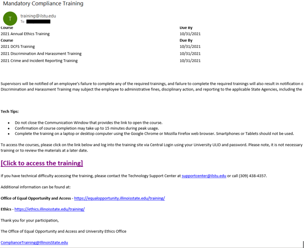 Complete your Mandatory Compliance Trainings | Help - Illinois State